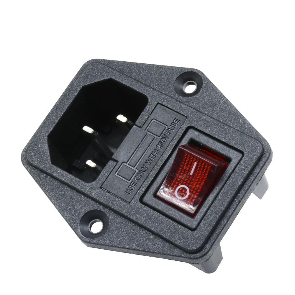 Mains connector 230V-M, to IEC C14 panel, switch + fuse :: MICROWARE ...