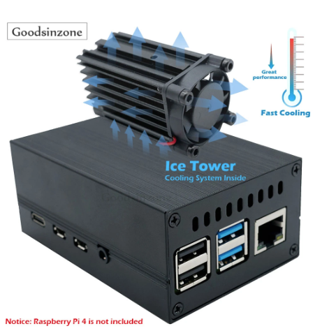 Raspberry Pi 4 ICE Tower Cooling System Aluminum Case Mini with 25mm ...